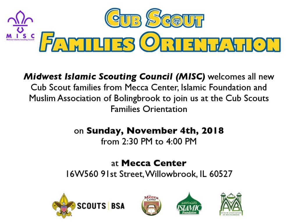 Cub Scout Families Orientation, Sunday, Nov. 4 – The Mecca Center
