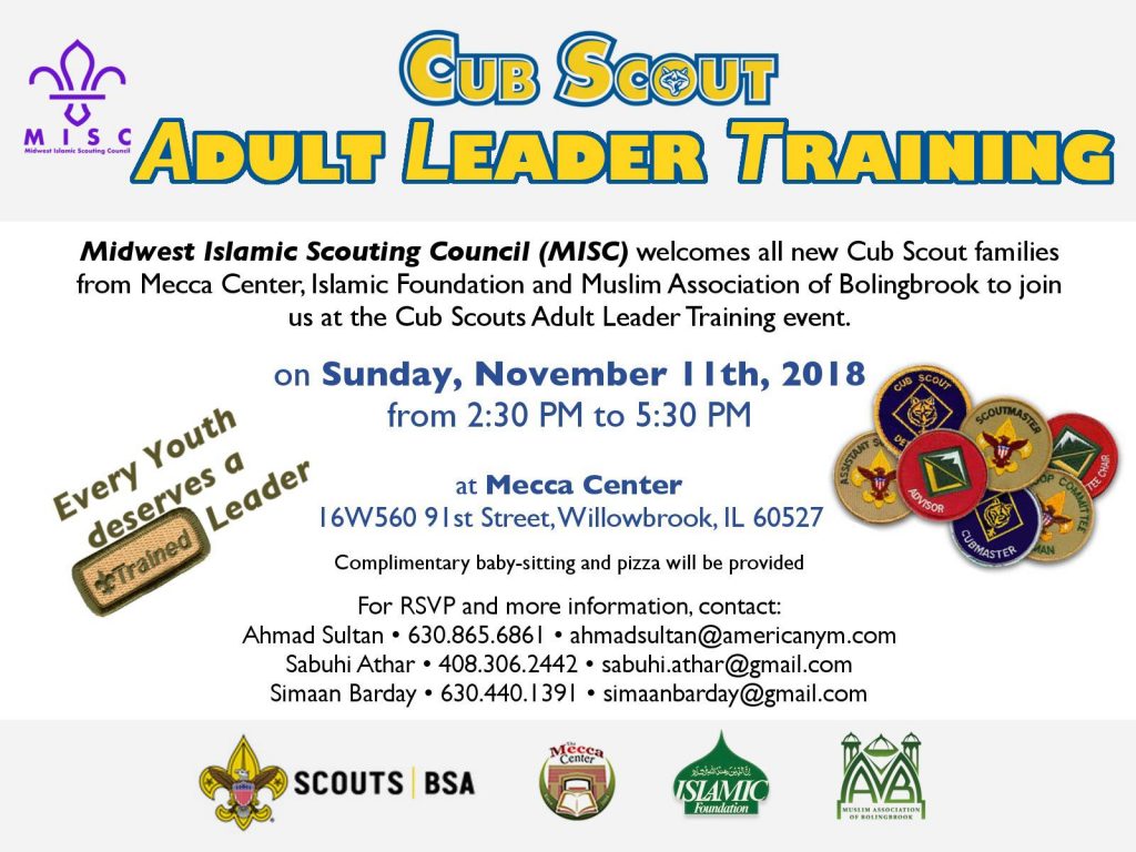 Cub Scouts Adult Leader Training event, Nov. 11 – The Mecca Center