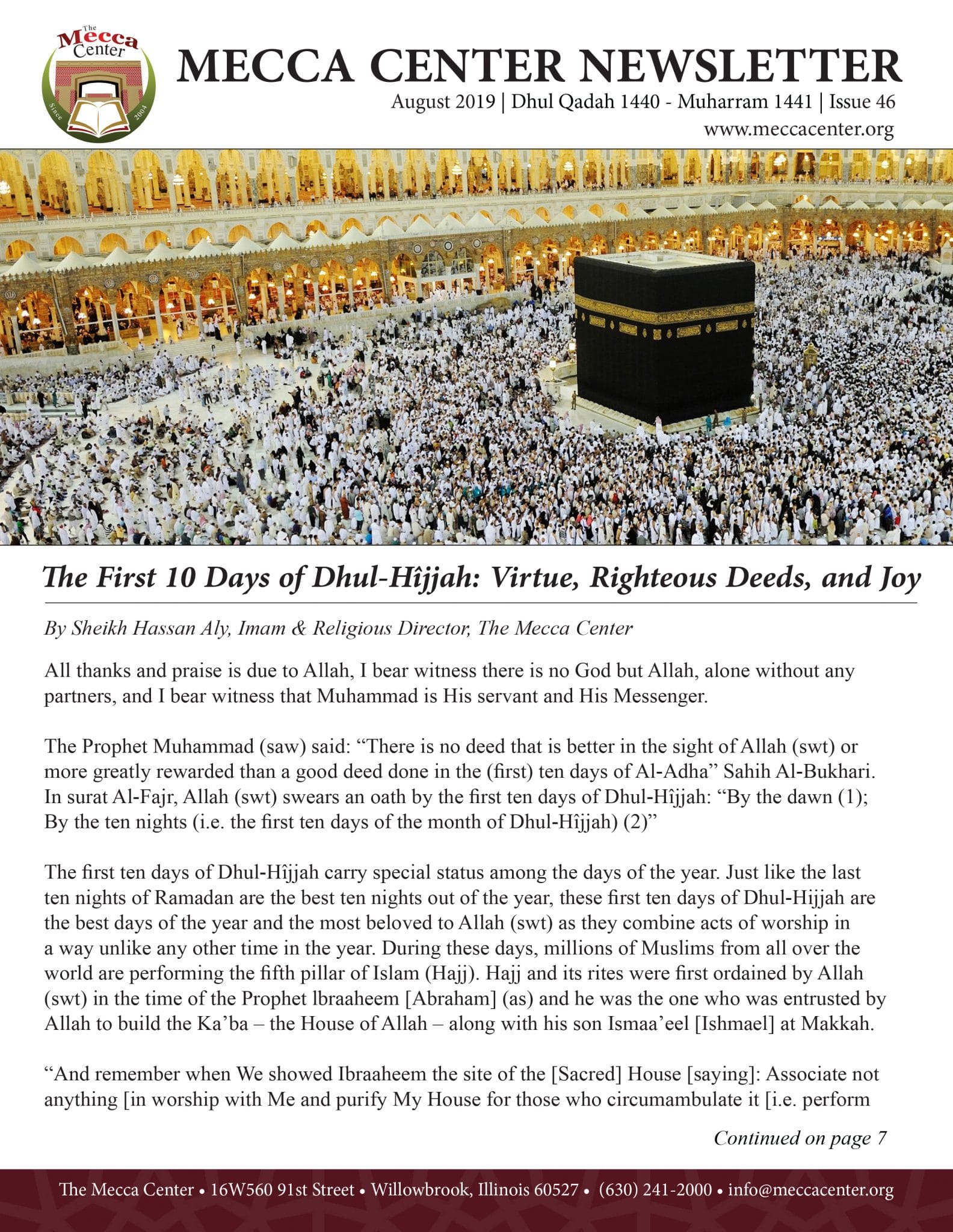 August 2019 Newsletter & Prayer Schedule – The Mecca Center